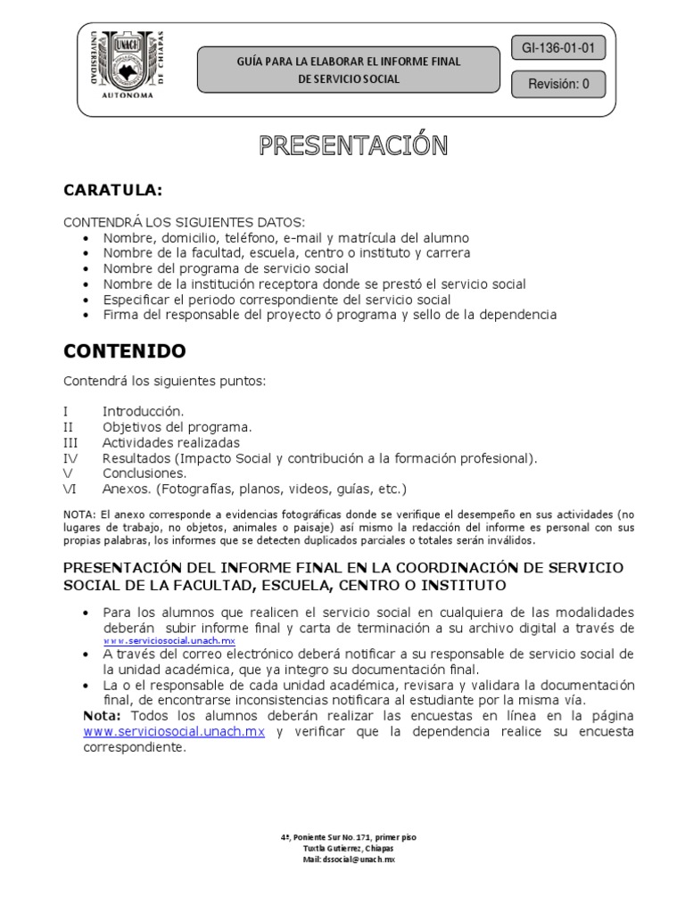 GI-136-01-01 Guia para La Elaborar El Informe Final de Servicio Social ... GI-136-01-01 Guia para La Elaborar El Informe Final de Servicio Social ...