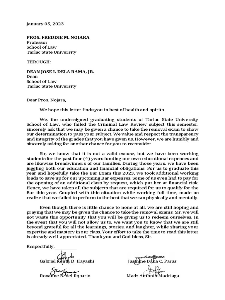 Removal Exam Letter | PDF