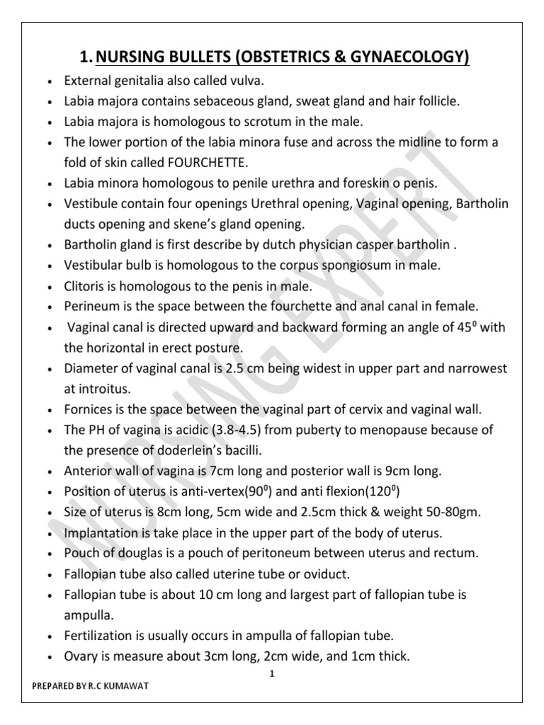Nursing Bullets (Obstetrics & Gynaecology) | PDF | Miscarriage | Placenta