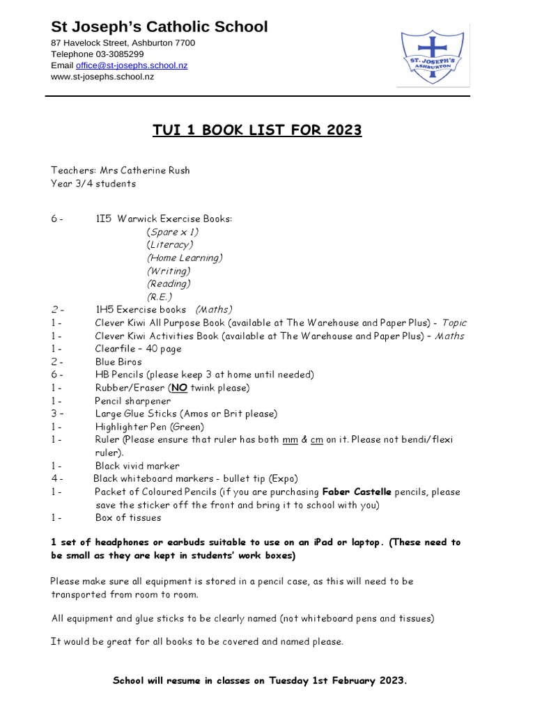 Tui 1 Book List | PDF