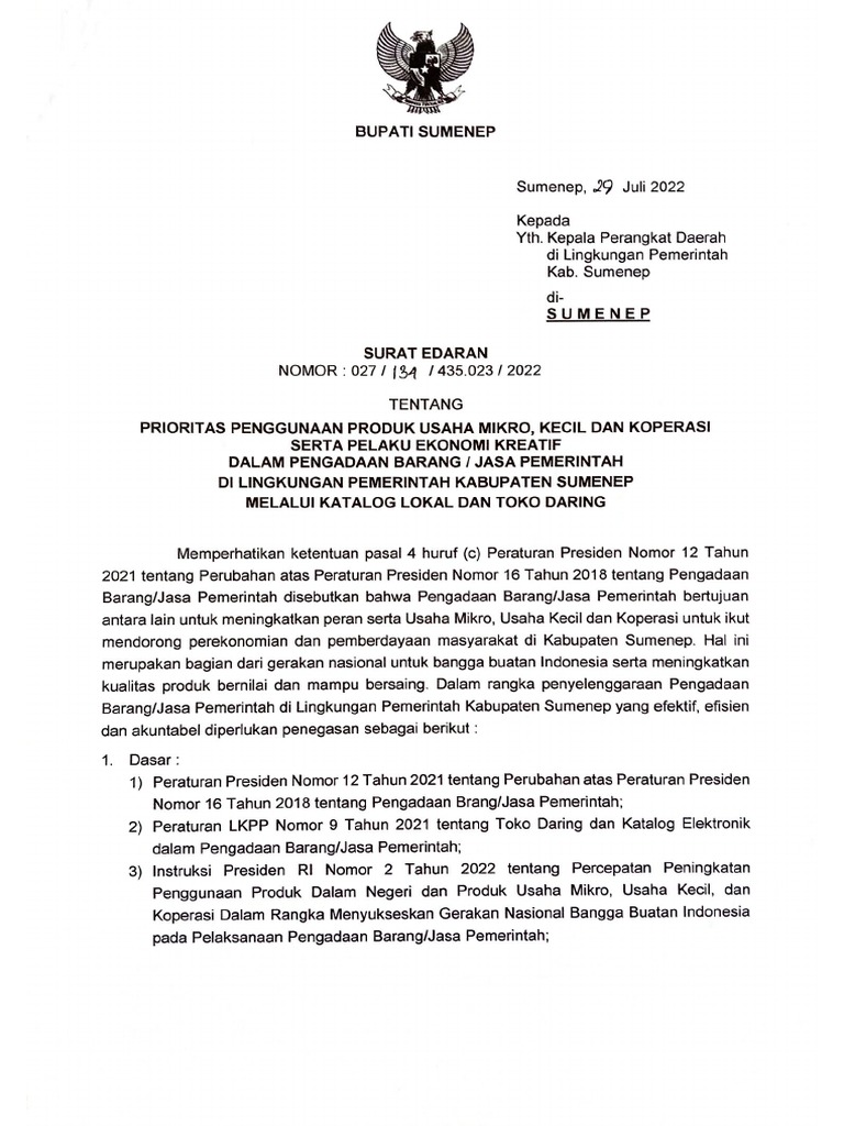 Surat Edaran Katalog Lokal Dan Toko Daring | PDF