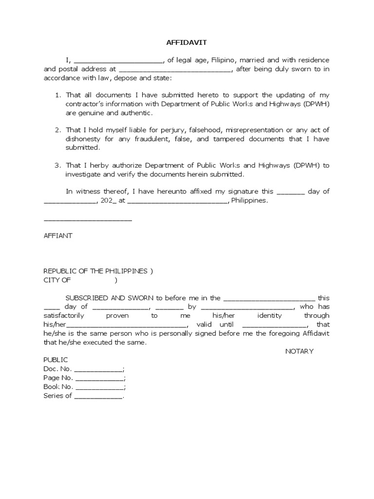 AFFIDAVIT Authenticity Sample | PDF