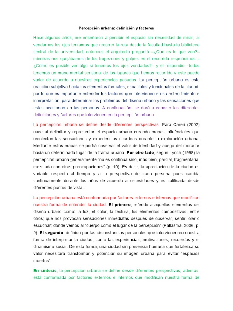 Ejemplo Texto Final Percepción Urbana | PDF | Percepción | Conceptos psicologicos