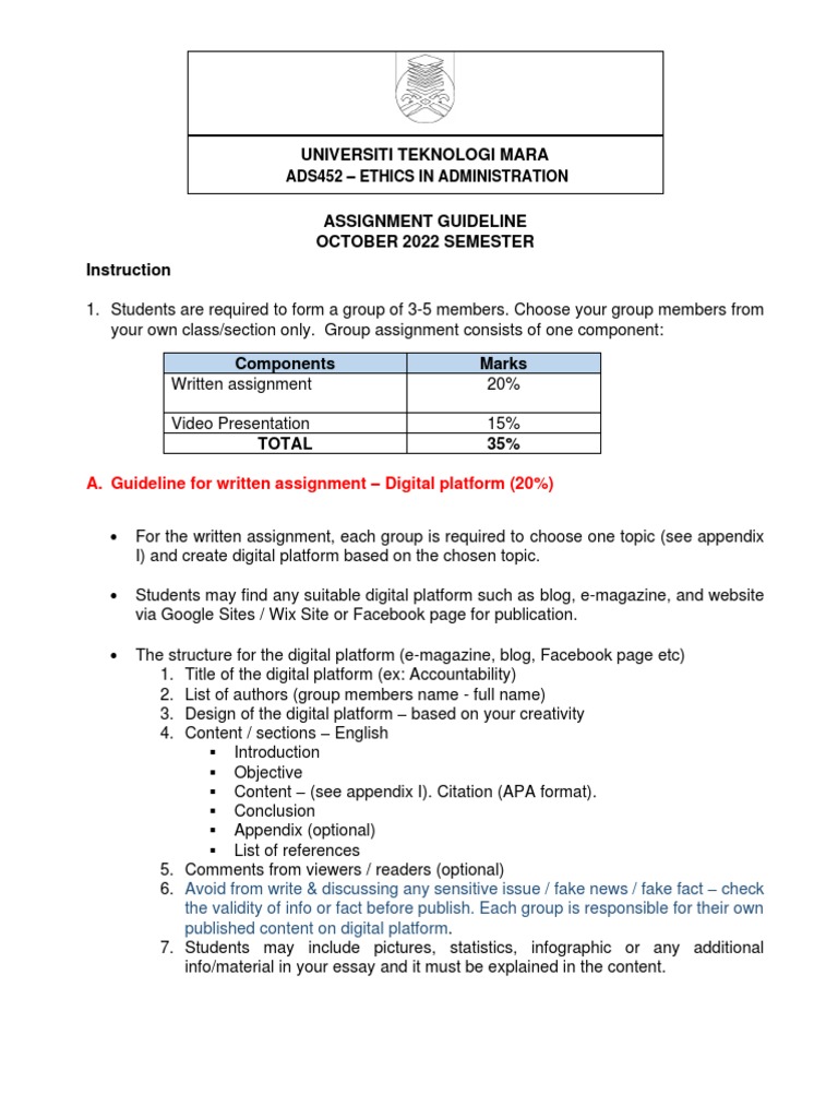 ADS452 - Assignment Guidelines - 102022 | PDF | Governance | Leadership
