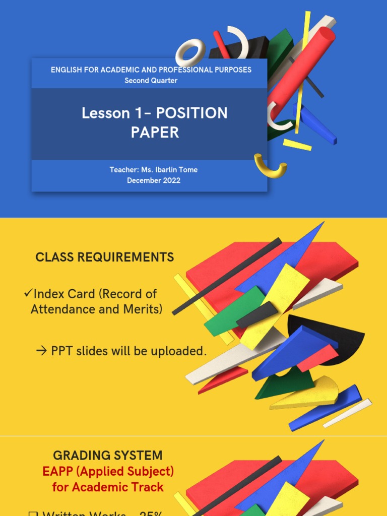 EAPP Q2Lesson 1 Position Paper | PDF | Argument | Reason