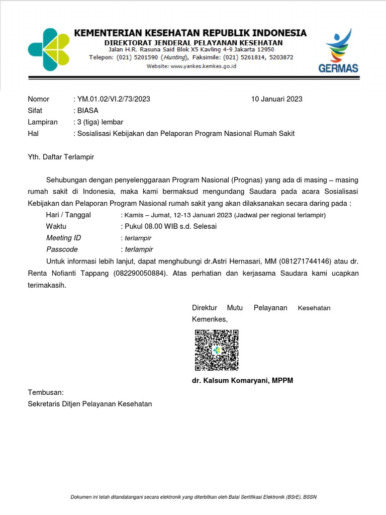 #1 Undangan Sosialisasi Kebijakan Dan Pelaporan Prognas RS (Untuk RS ...