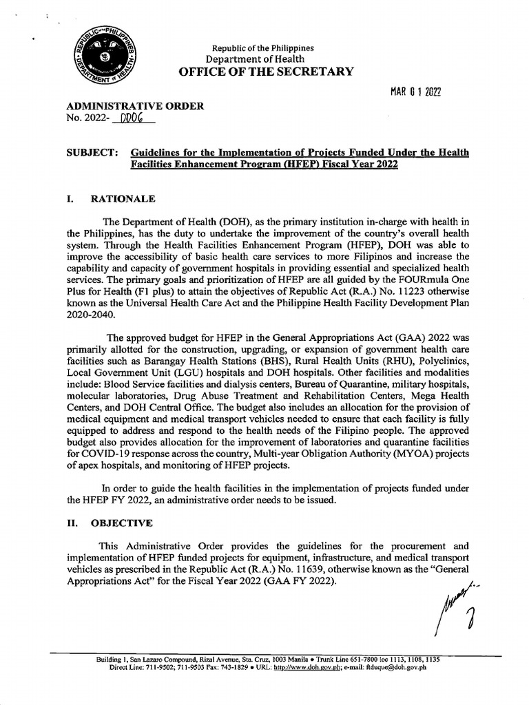 DOH AO No. 2022-0006 (HFEP Implementation) | PDF | Business | Finance ...