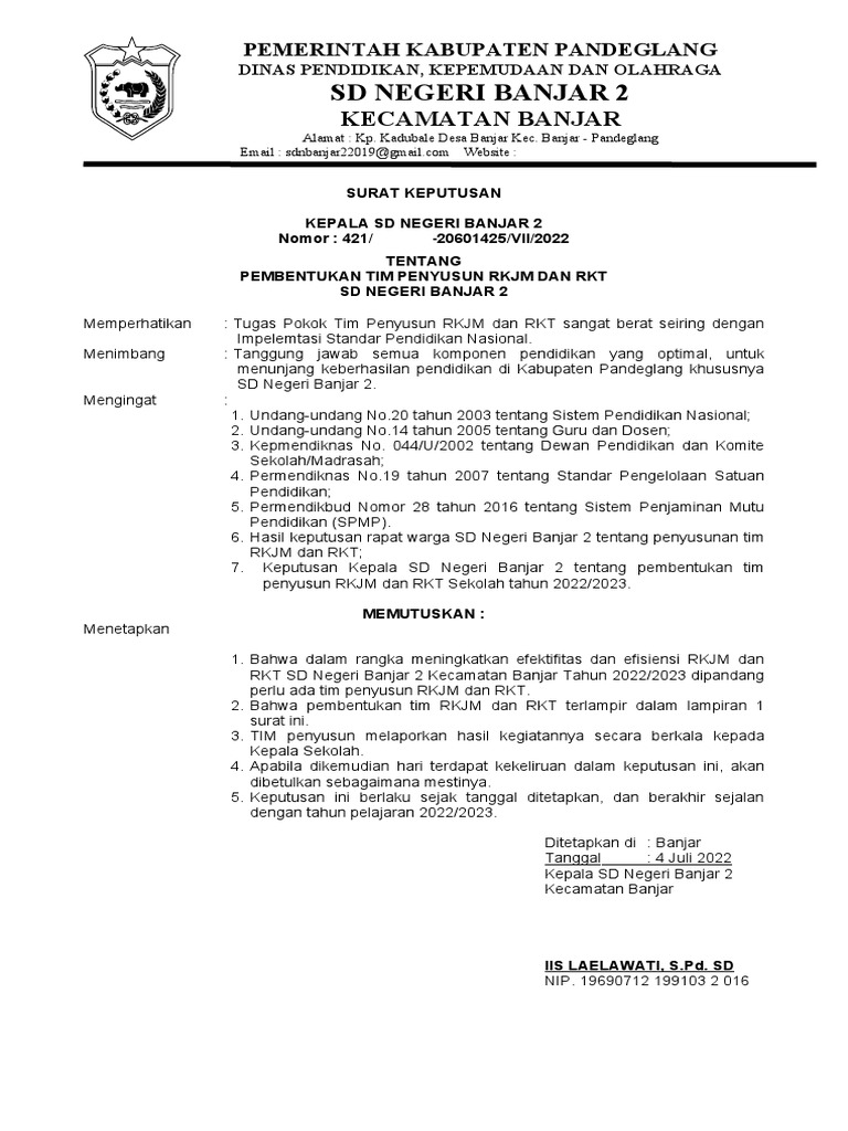 SK Tim Penyusun RKT - RKJM | PDF