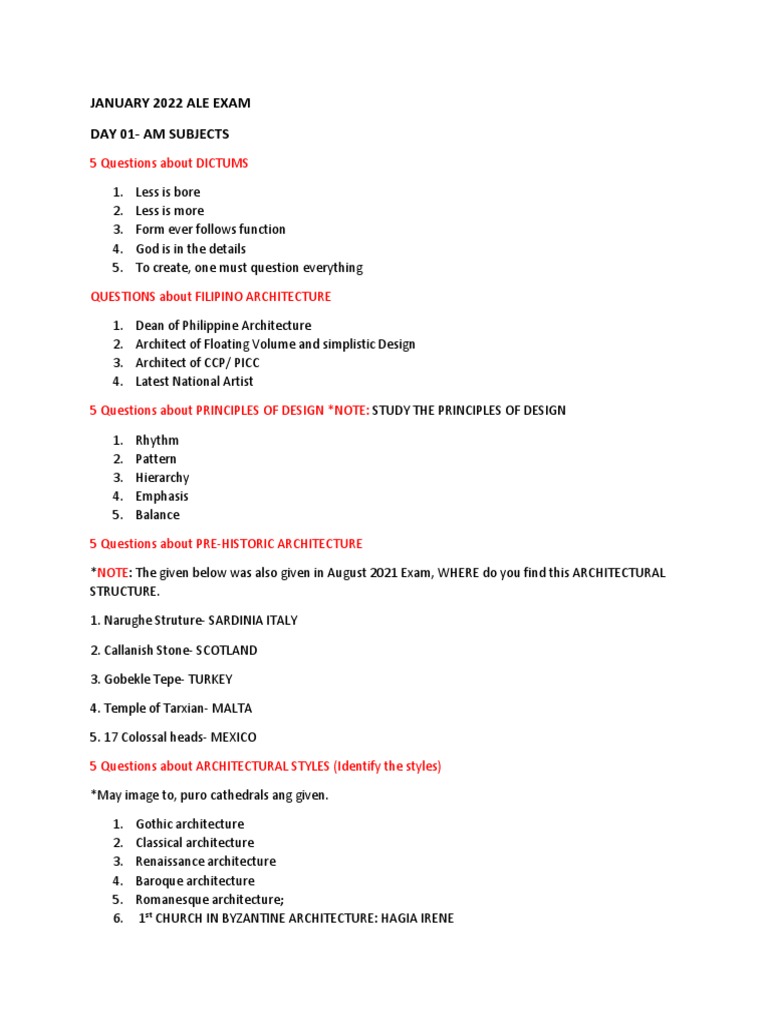 JANUARY 2022 ALE EXAM SUBJECTS | PDF | Gothic Architecture | Fire ...