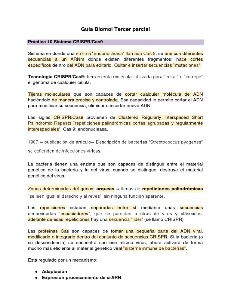 Guía Biomol Tercer Parcial | PDF | Crispr | Adn