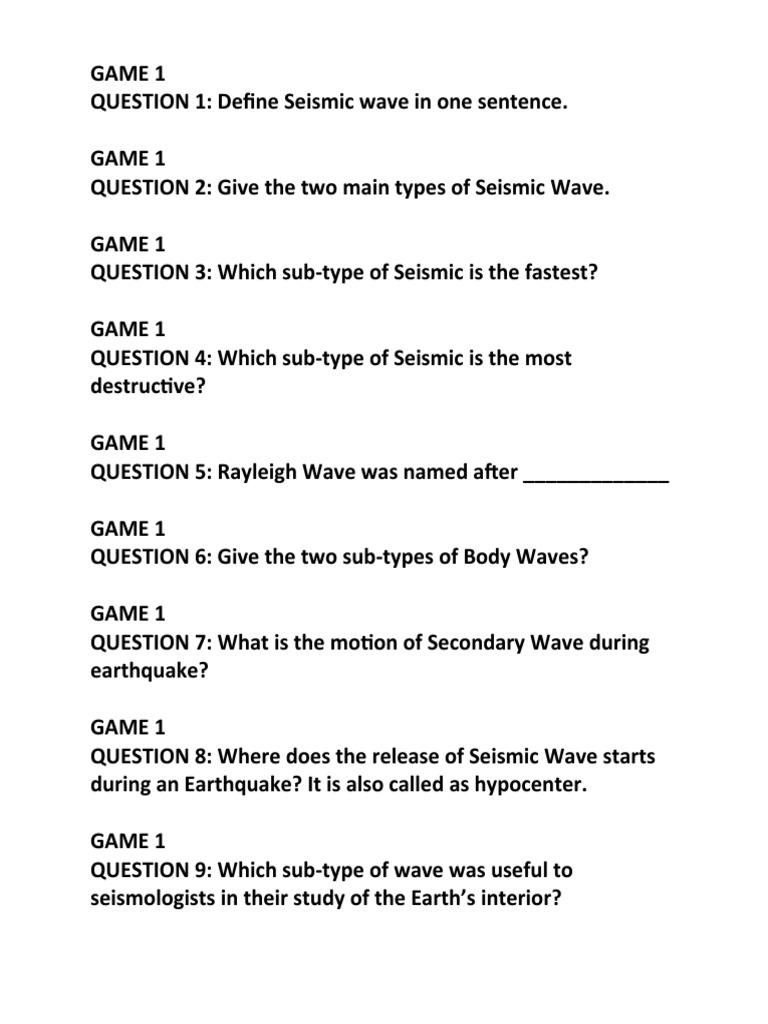 Seismic Waves Quiz Questions | PDF | Science & Mathematics