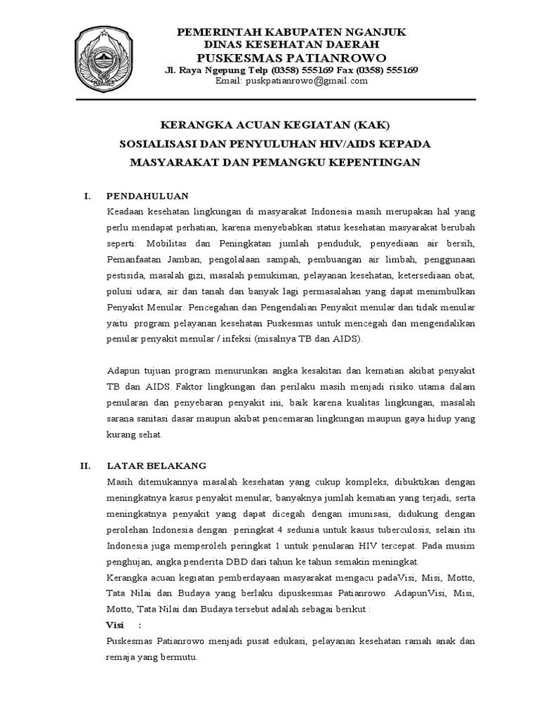 KAK P2 Sosialisasi Dan Penyuluhan HIV AIDS Kepada Masyarakat Dan Pemangku Kepentingan 2019 | PDF ...
