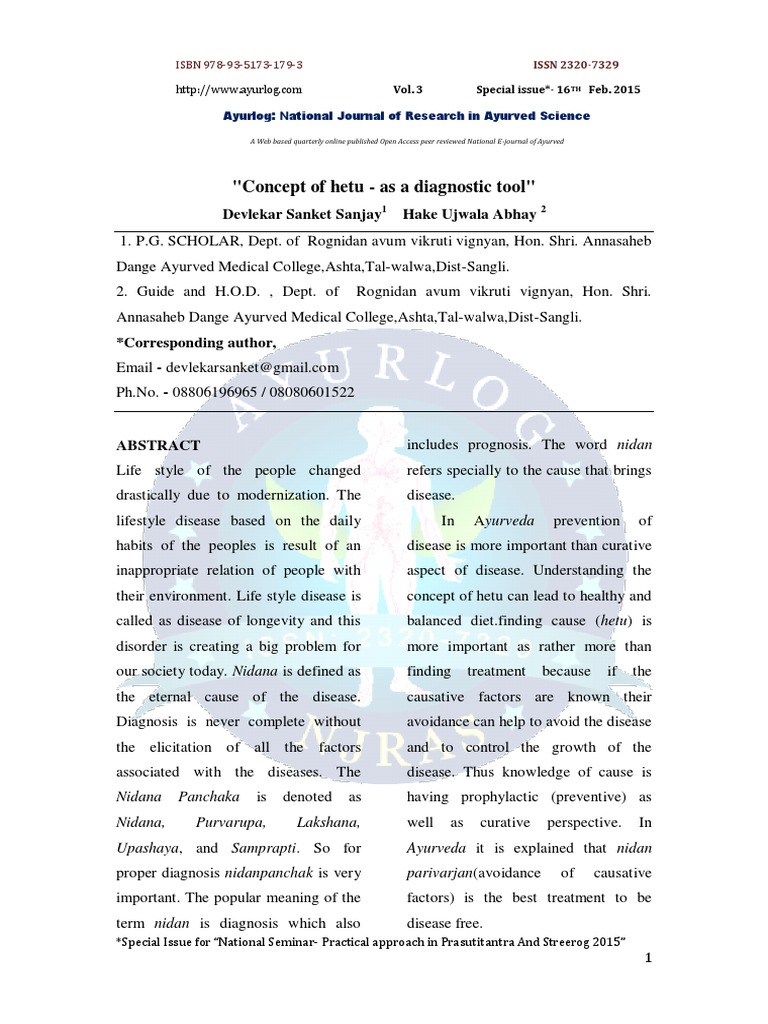 2015 Concept of Hetu | PDF | Ayurveda | Medical Diagnosis