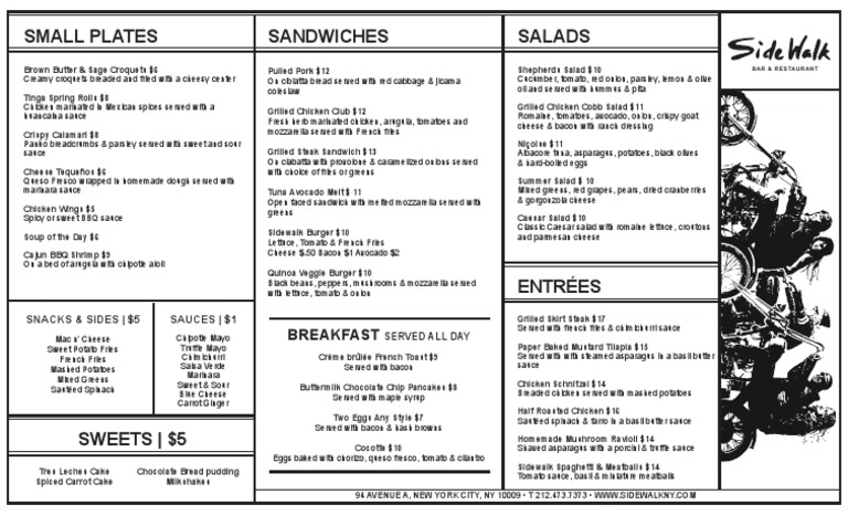 Sidewalk NYC Menu: Small Plates & More | PDF | Sports & Recreation ...