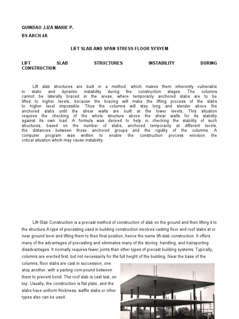 Lift Slab Structures | PDF | Framing (Construction) | Concrete