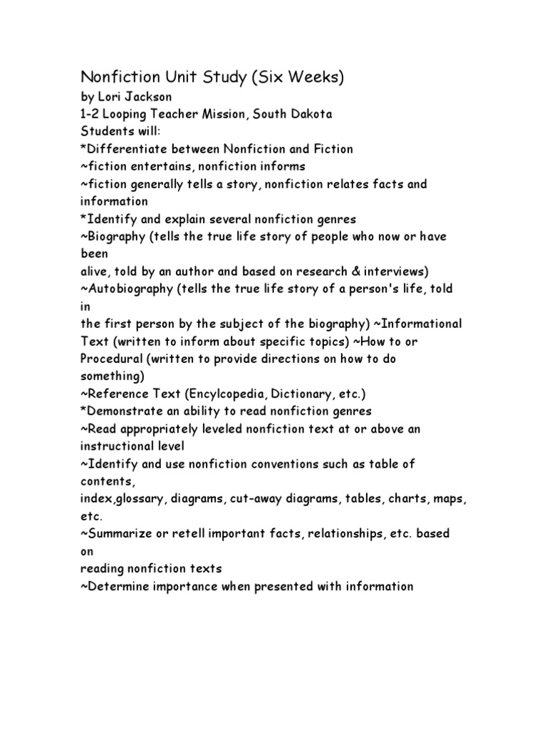 Nonfiction Unit Study D.I. | PDF | Biography | Genre