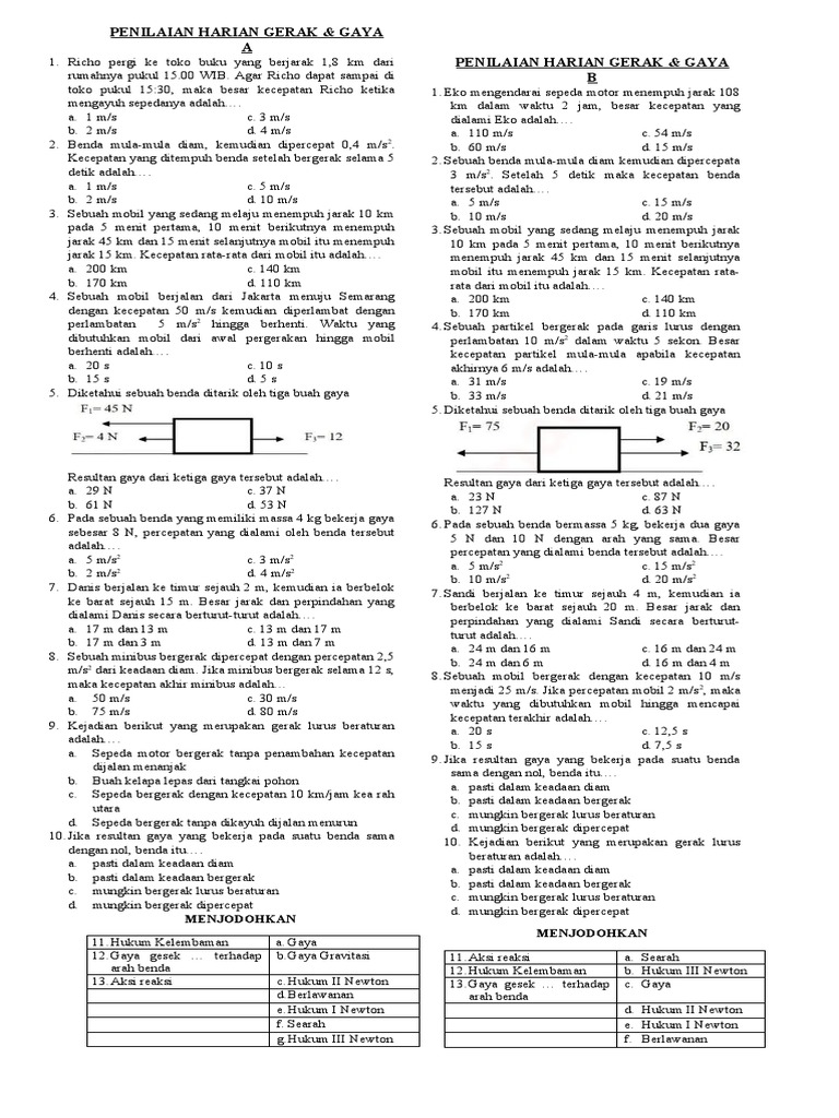 Penilaian Harian Gaya Dan Gerak | PDF