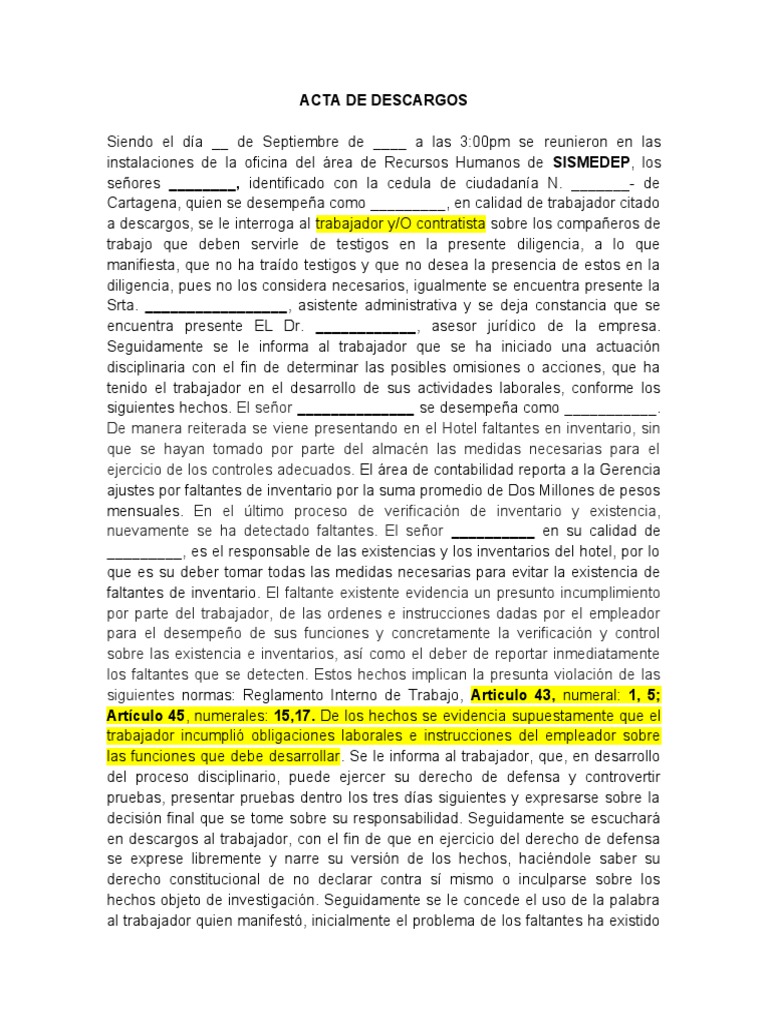 Acta de Descargos | PDF | Inventario