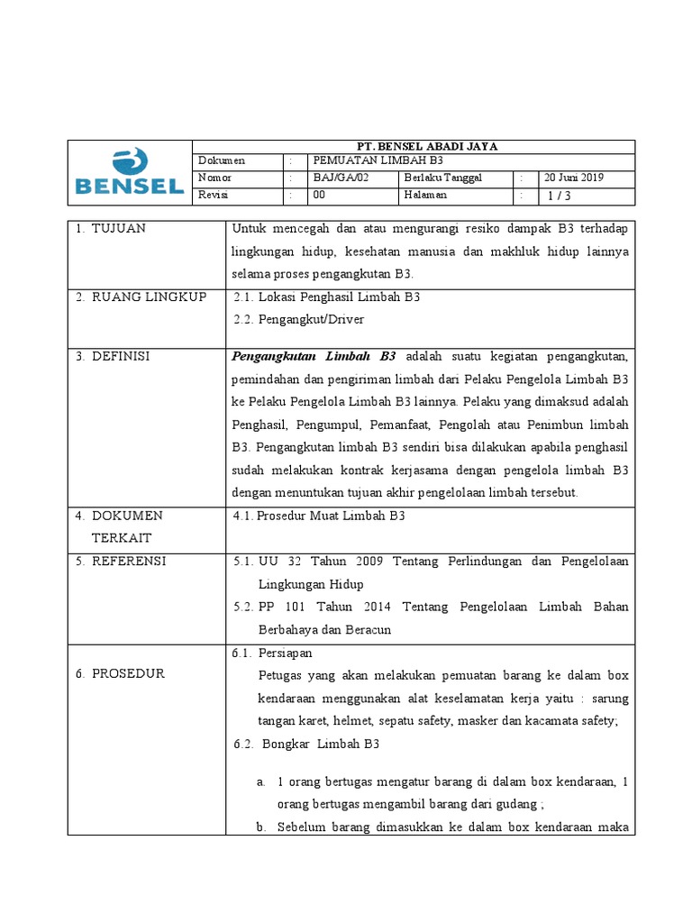 SOP Muat Limbah B3 | PDF