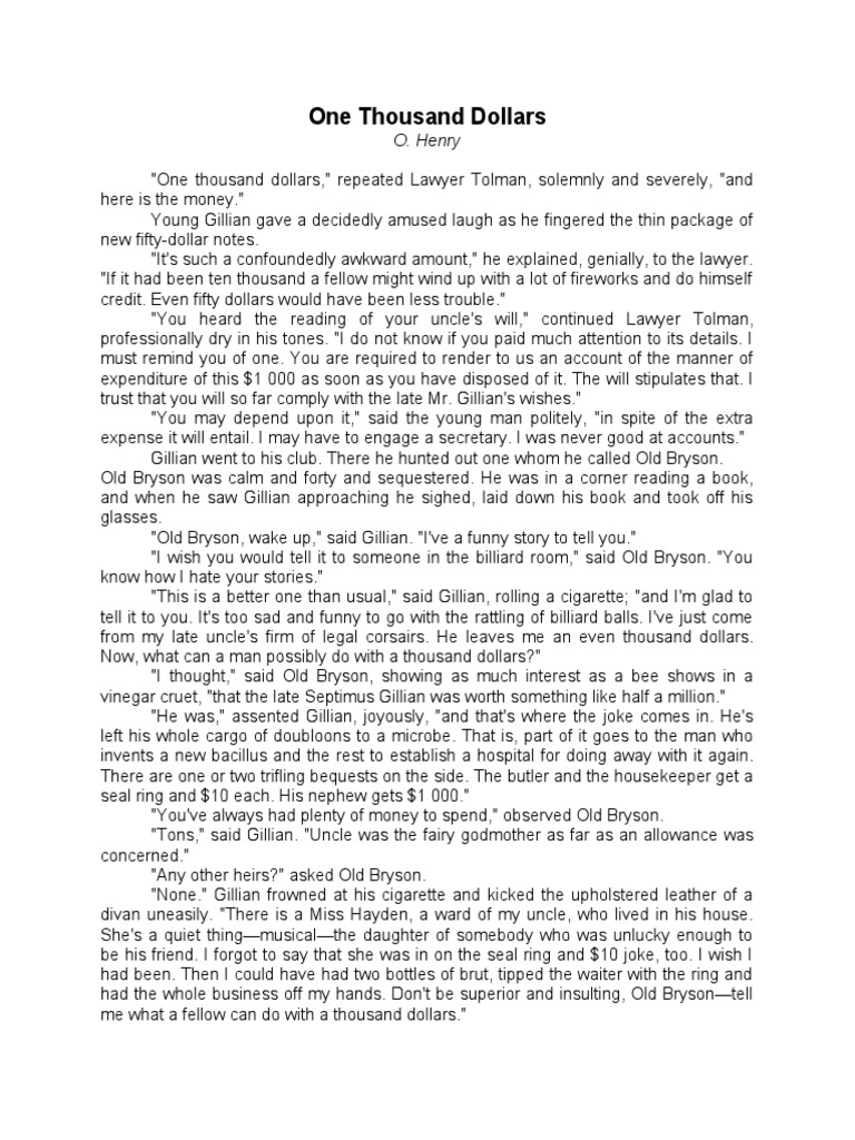 One Thousand Dollars | PDF