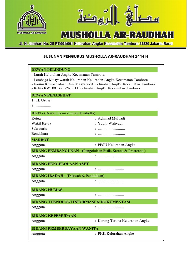 Susunan Pengurus Ar-Raudhoh | PDF