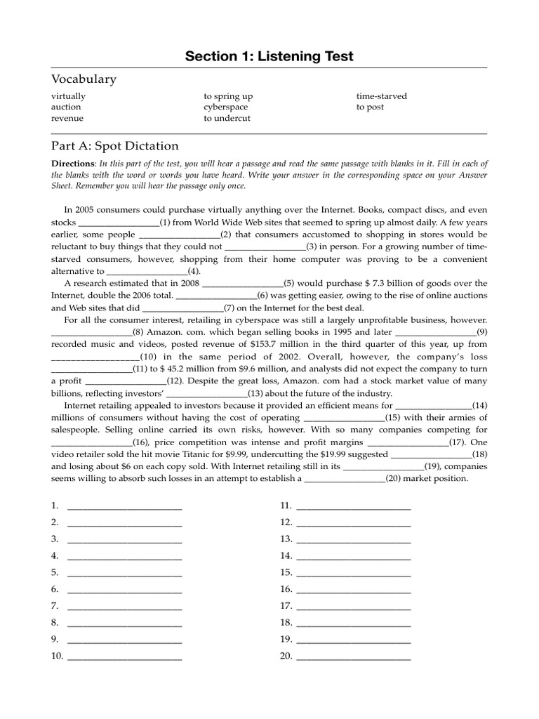 Listening Test: Vocabulary & Dictation | PDF | Internet | Retail
