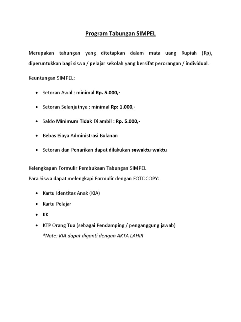 Program Tabungan SIMPEL | PDF
