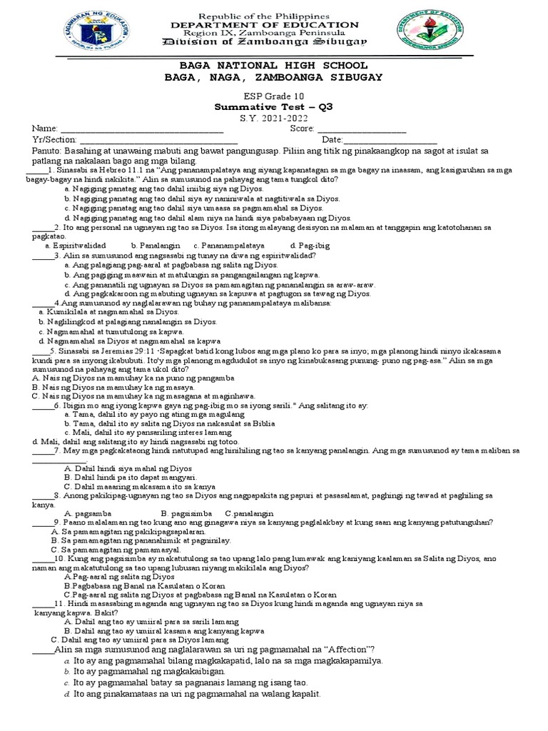 TQ-ESP 10 3rd Quarter | PDF
