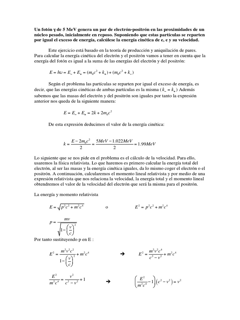 Ejercicio1 6 | PDF | Electrón | Relatividad especial