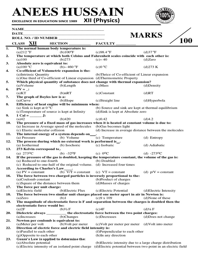XII Physics 100 MCQs | PDF | Electron | Nuclear Reactor