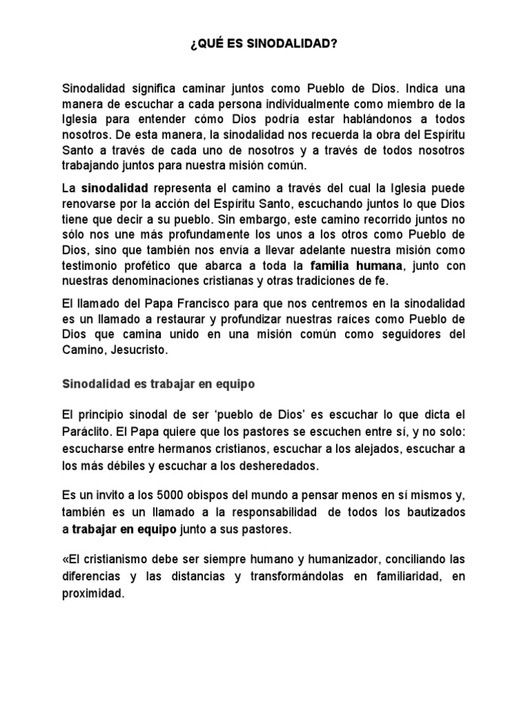 Qué Es Sinodalidad | PDF | Iglesia Católica | espíritu Santo