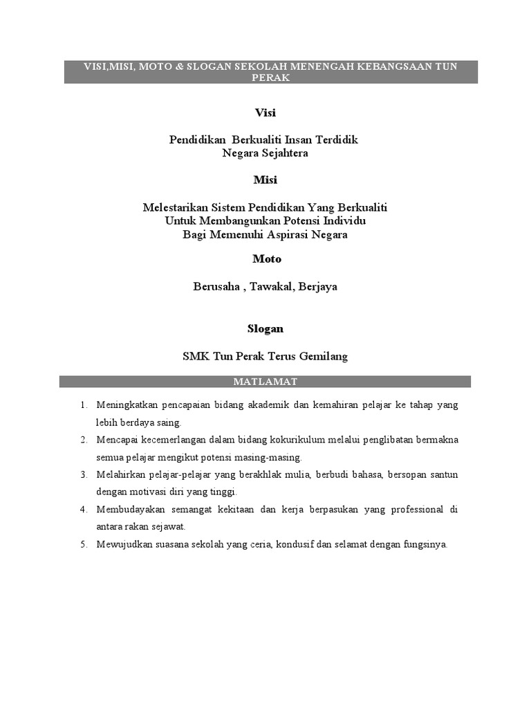 Visi Misi Moto | PDF