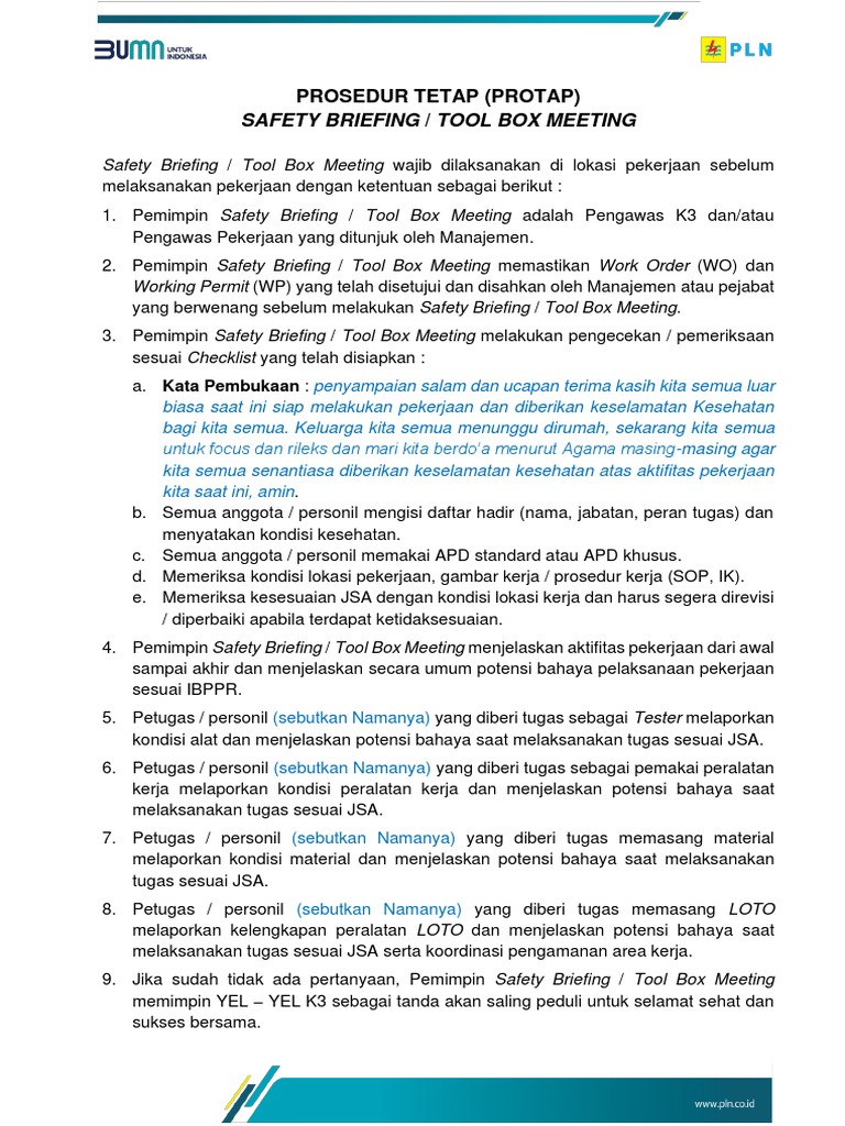 Protap Safety Briefing | PDF