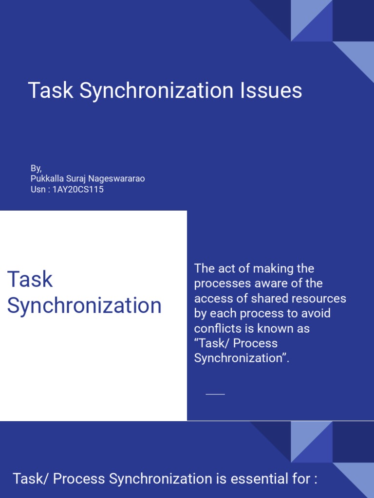 Task Synchronization Issues: By, Pukkalla Suraj Nageswararao Usn: 1AY20CS115 | PDF