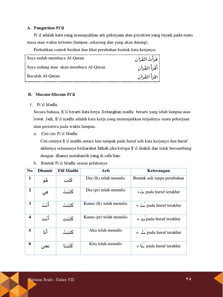 BAHASA ARAB - MTs - KELAS - VIII - KSKK - 2020 1-1 | PDF