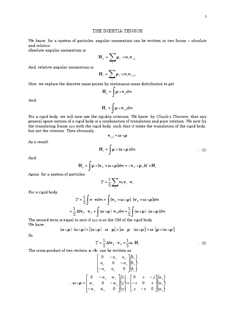 The Inertia Tensor | PDF | Angular Momentum | Euclidean Vector
