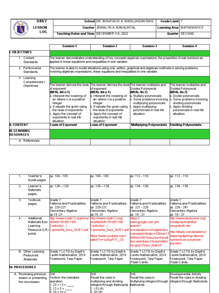 WEEK 5 - Q2 - Math 7 | PDF