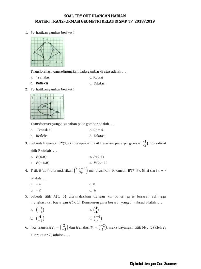 Soal Transformasi Kelas 9 | PDF