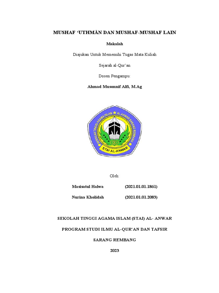 Sejarah Mushaf Uthman dan Kodifikasinya | PDF
