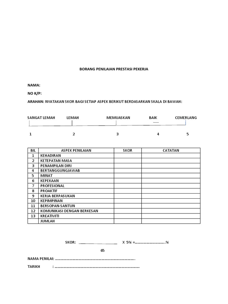 Contoh Borang Penilaian | PDF