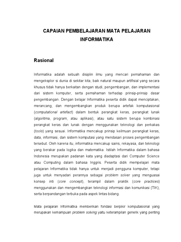 Capaian Pembelajaran Informatika SMK | PDF