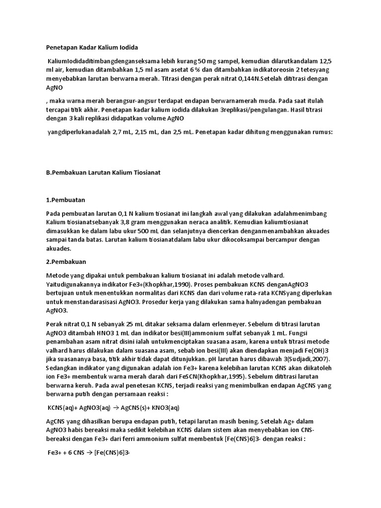 Penetapan Kadar Kalium Iodida Dan K2CSN | PDF