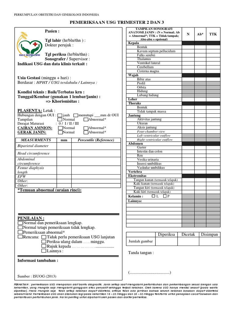 Form Hasil Pemeriksaan Usg TM 2 & 3 | PDF