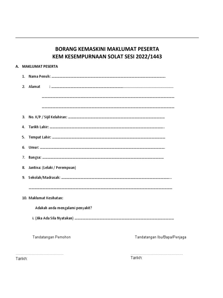 Contoh Borang Maklumat Peserta | PDF