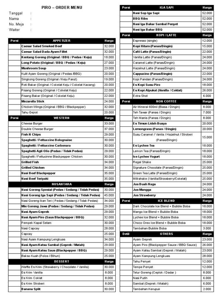 Menu Piro Final | PDF