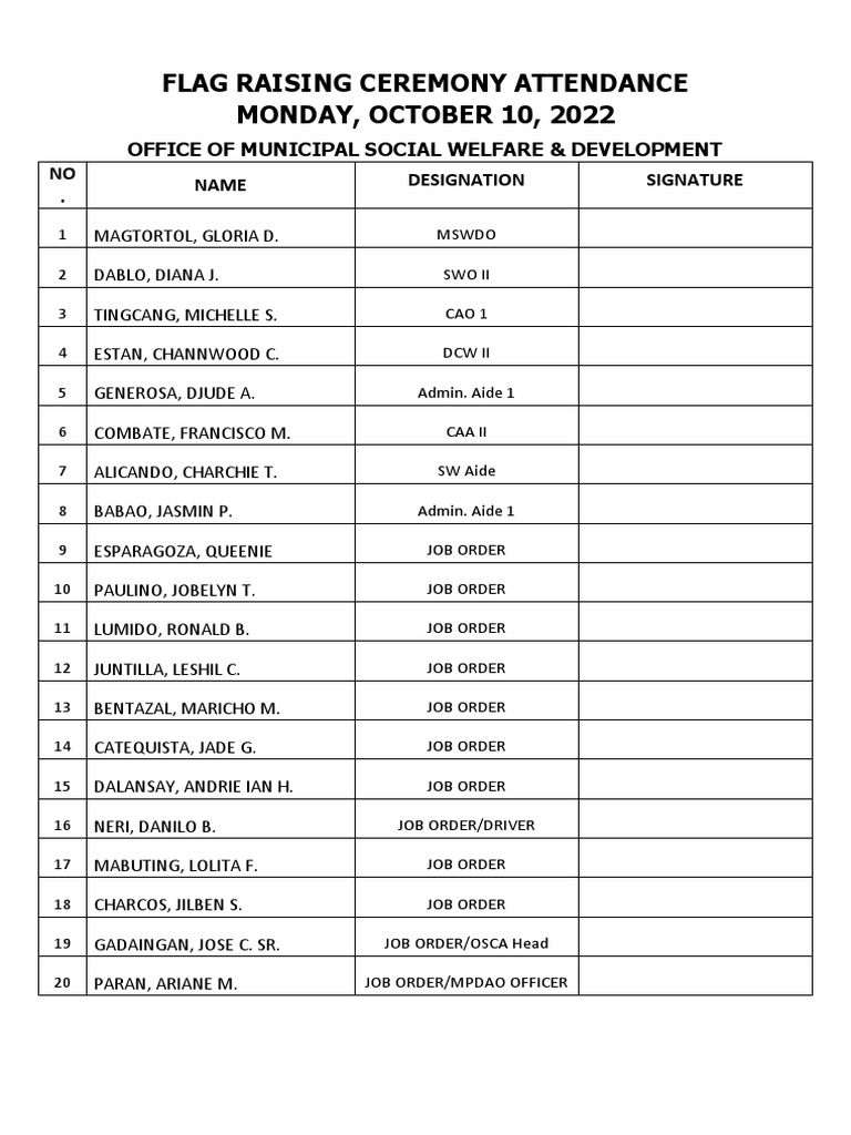 Flag Raising Ceremony Attendance | PDF
