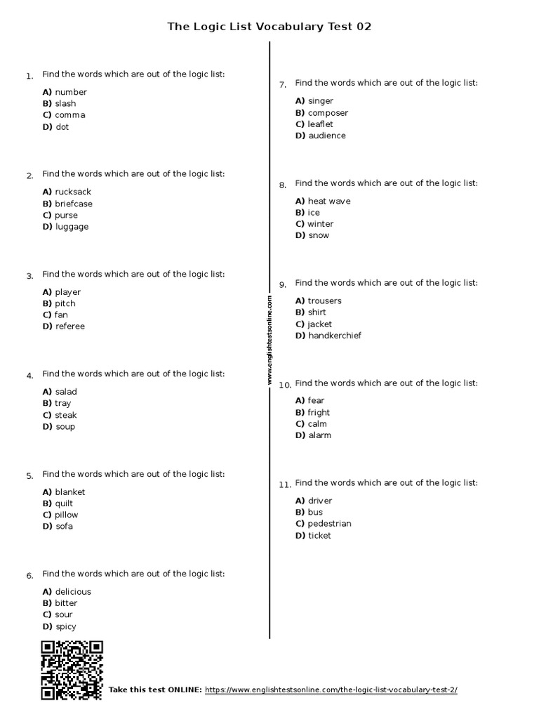 1646 The Logic List Vocabulary Test 02 | PDF