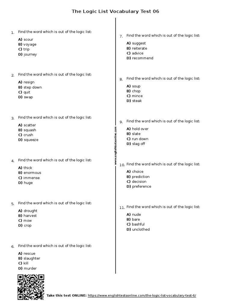 Logic List Vocabulary Test 06 | PDF | Teaching Methods & Materials