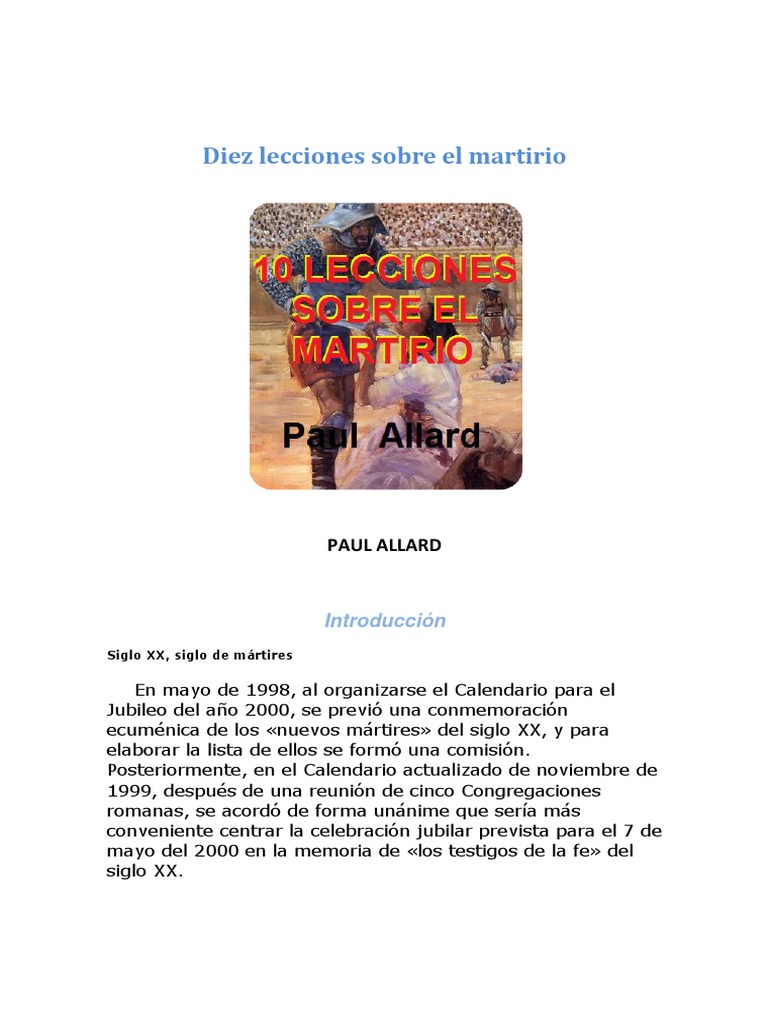 Diez Lecciones Sobre El Martirio - Paul Allard | PDF
