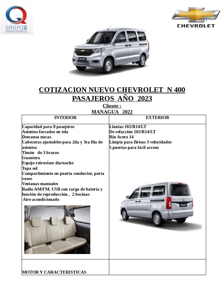 Chevrolet N400 2023: Especificaciones y Precio | PDF